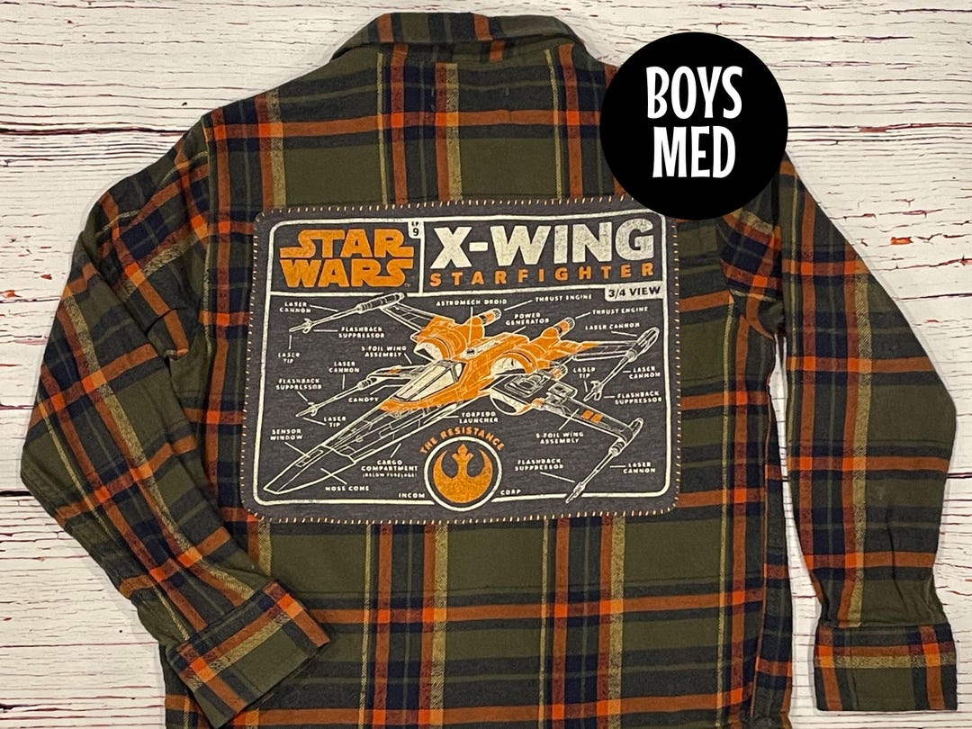 Upcycled Flannel Shirt With a Star Wars T-shirt Applique (boys Size ...
