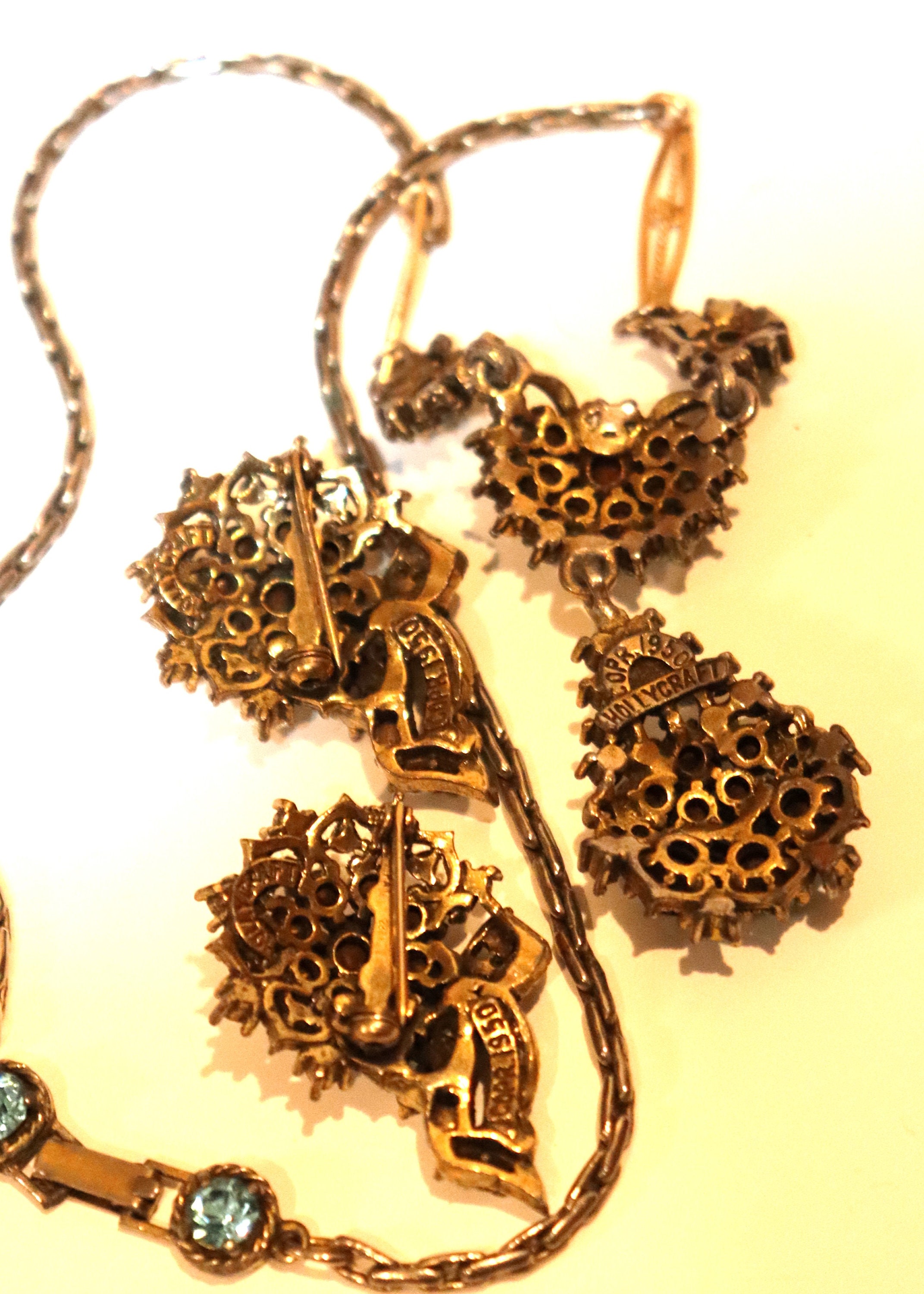 Hollycraft COPR. 1950 Baby Blue Rhinestone Necklace and Matching ...