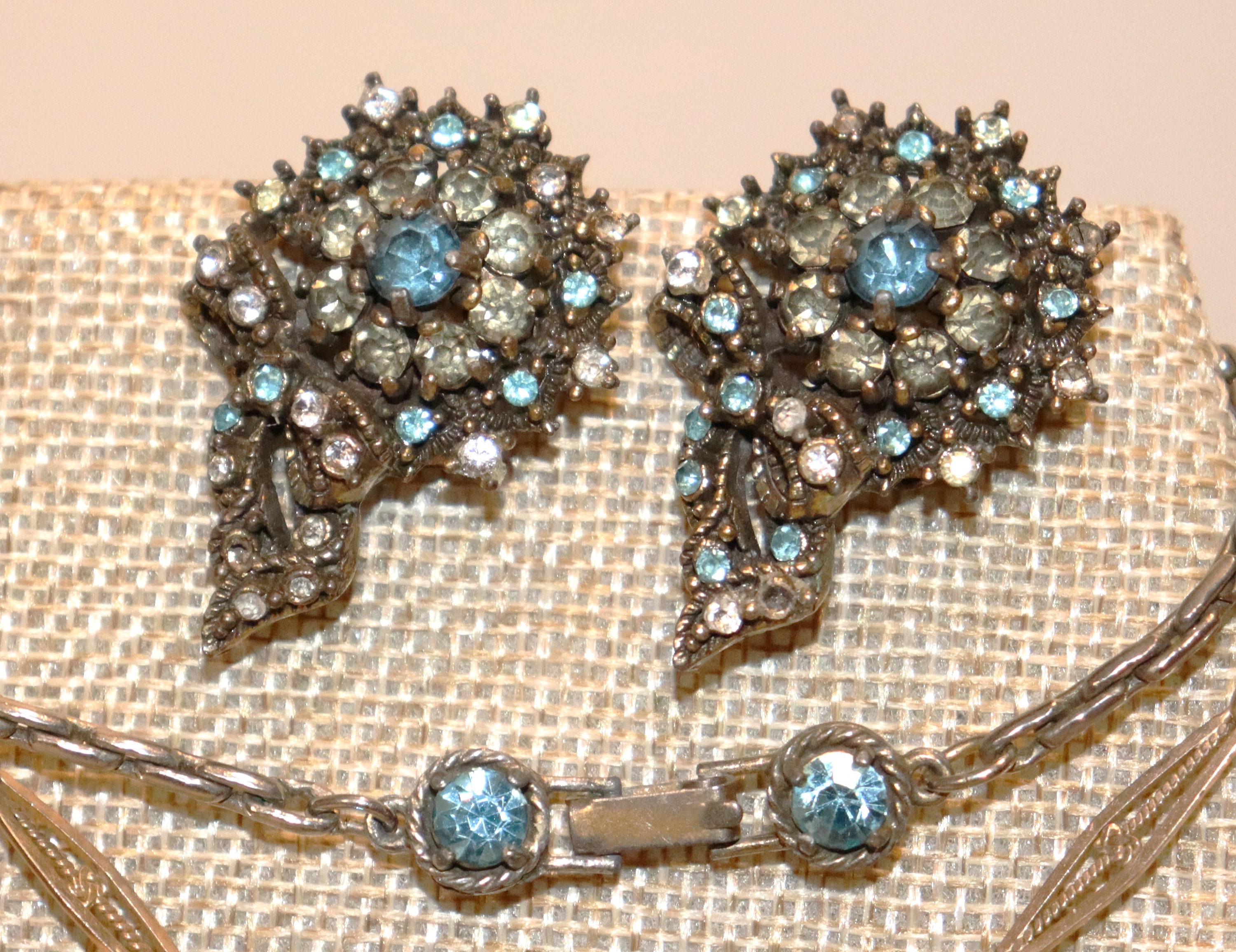 Hollycraft COPR. 1950 Baby Blue Rhinestone Necklace and Matching ...