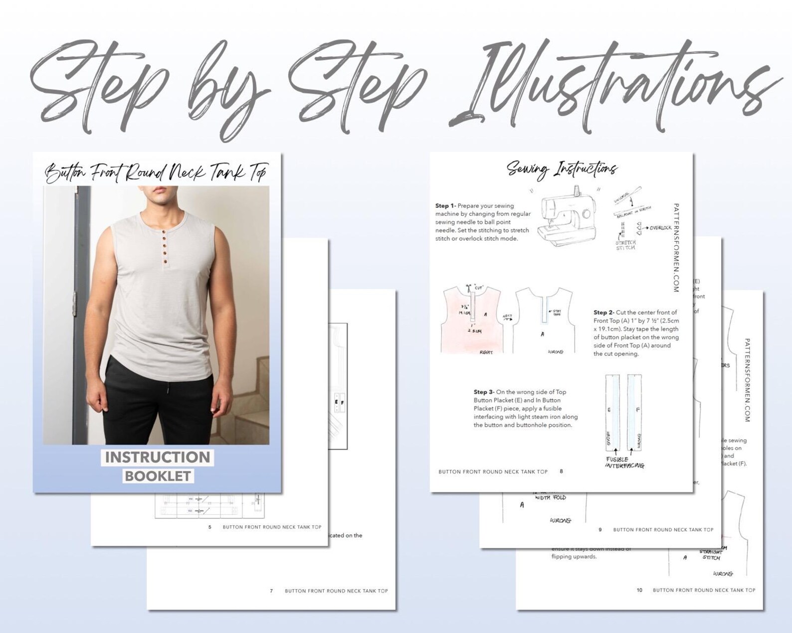 Top Sewing Pattern Button Front Round Neck Tank Top PDF Pattern Mens ...