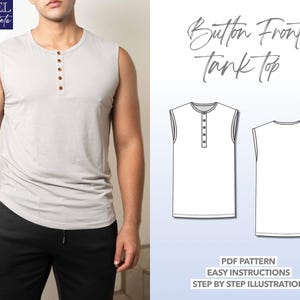 Top Sewing Pattern Button Front Round Neck Tank Top PDF Pattern Mens ...