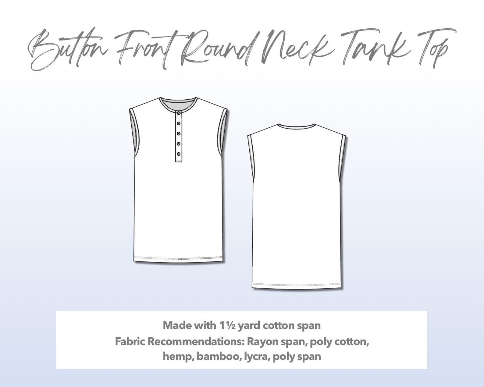 Top Sewing Pattern Button Front Round Neck Tank Top PDF Pattern Mens ...