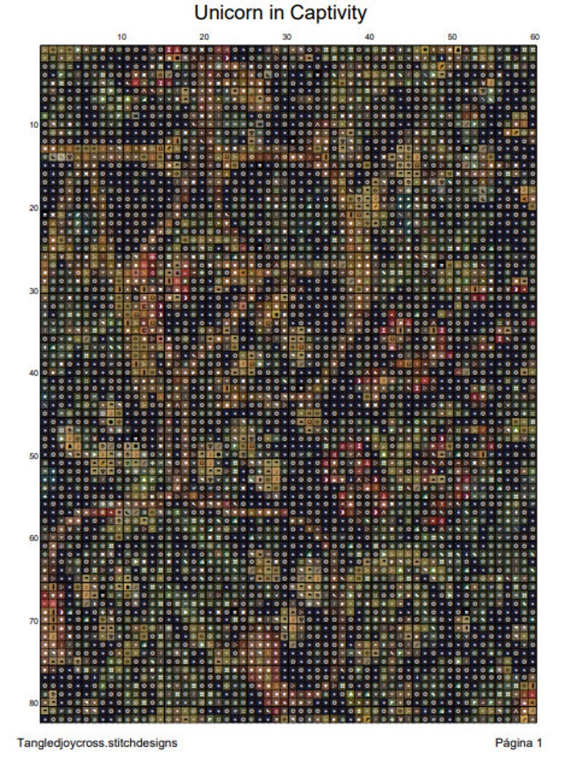 Unicorn in Captivity, This is a Full Coverage Cross Stitch Chart That ...
