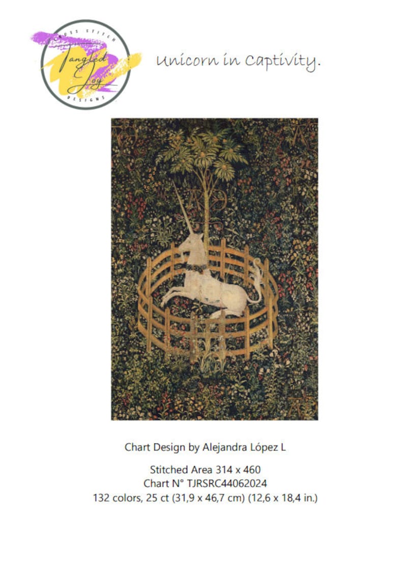 Unicorn in Captivity, This is a Full Coverage Cross Stitch Chart That ...