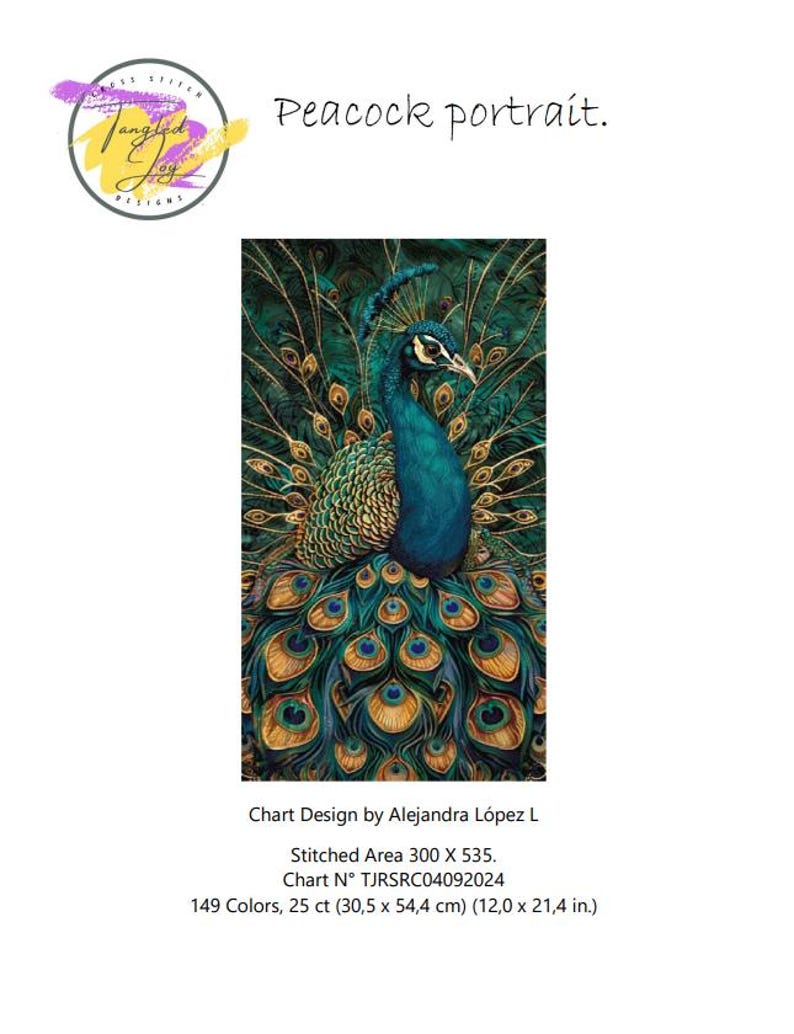 Peacock Portrait Cross Stitch Chart: Full Coverage (PDF Pattern) - Etsy