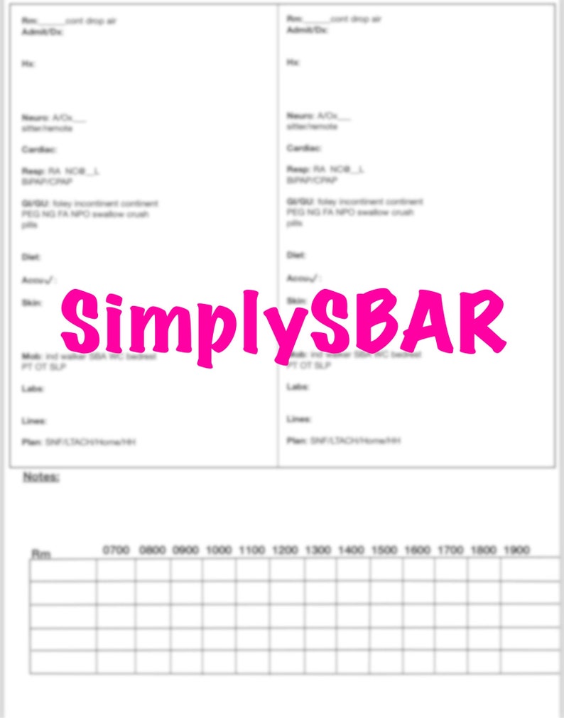 5 Patient Med Surg SBAR Report Sheet With Medication Time Chart - Etsy