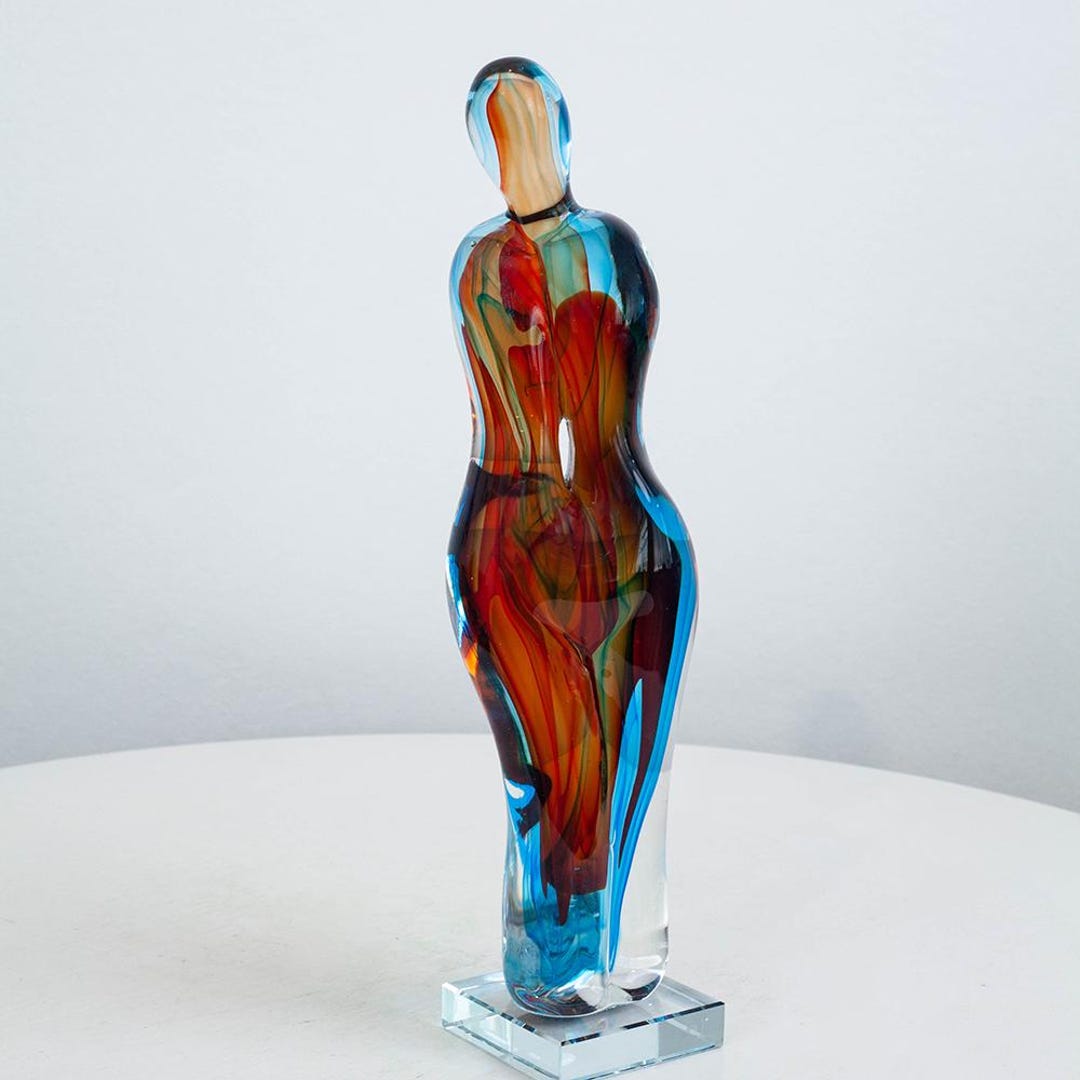 Handblown Glass Female Form Sculpture, Abstract Amber Blue Art, Modern ...