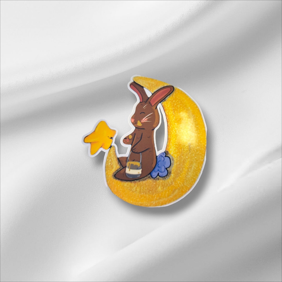 Bunny Rabbit Sticker, Painting the Moon, Bunny on the Moon Sticker ...