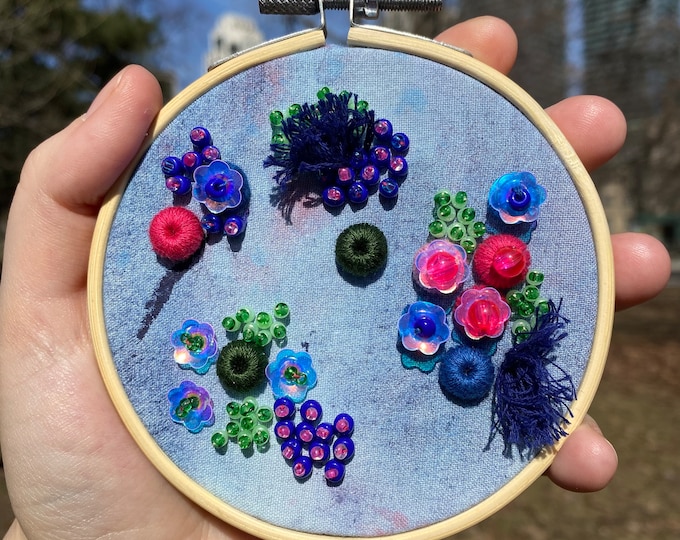 Mixed Media Embroidered Hoop, Abstract Beaded Embroidery Art, Modern ...
