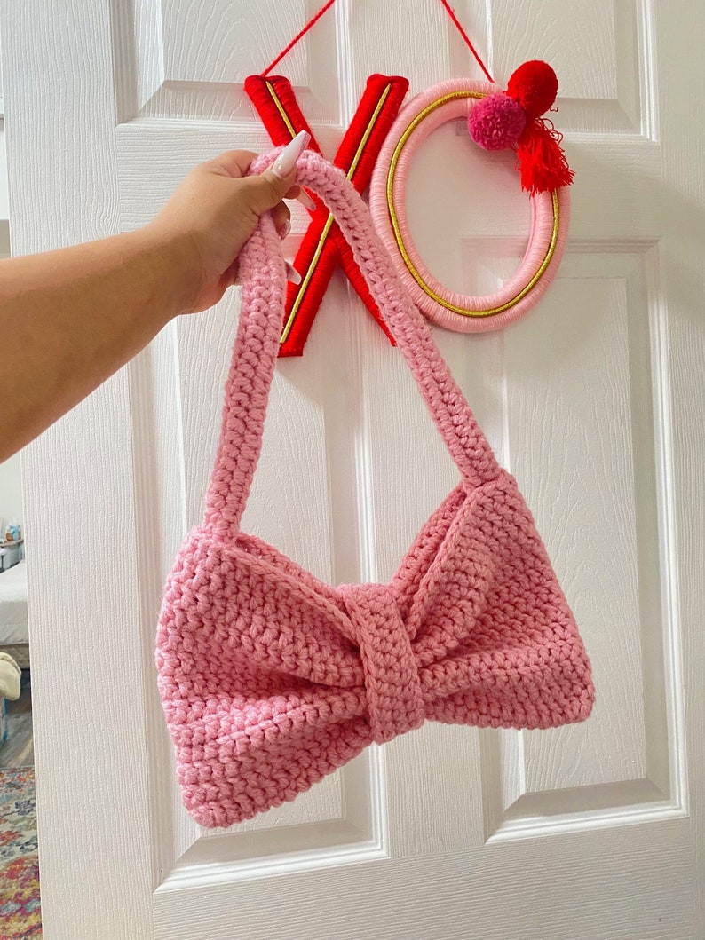 Pink Crochet Bow Bag - Etsy