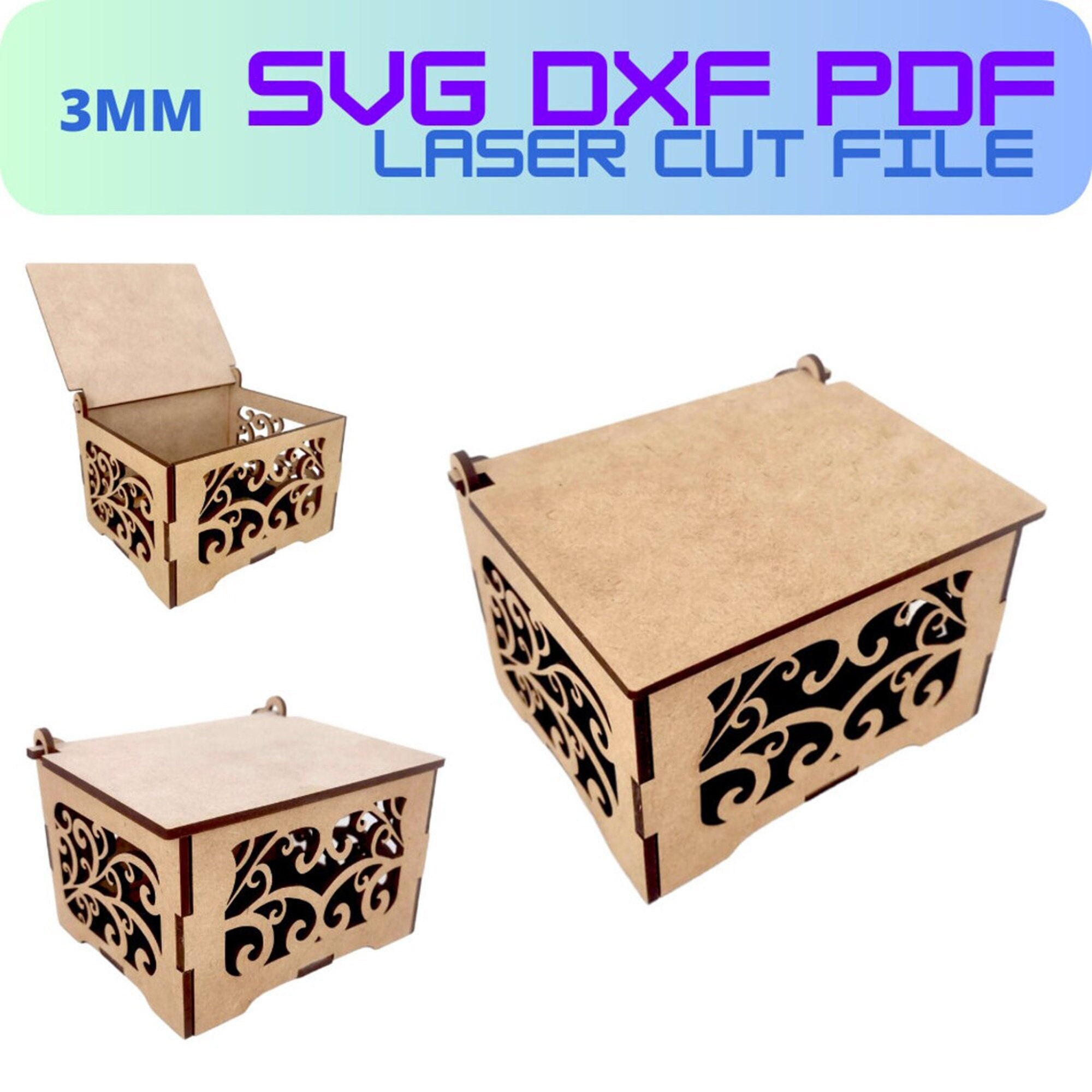 Box Laser Cutting File With Greca Decoration and Integrated Hinged Lid ...