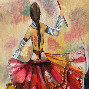 Traditional Indian Dance Folk Art Oil Painting Gujarati Tradition ...