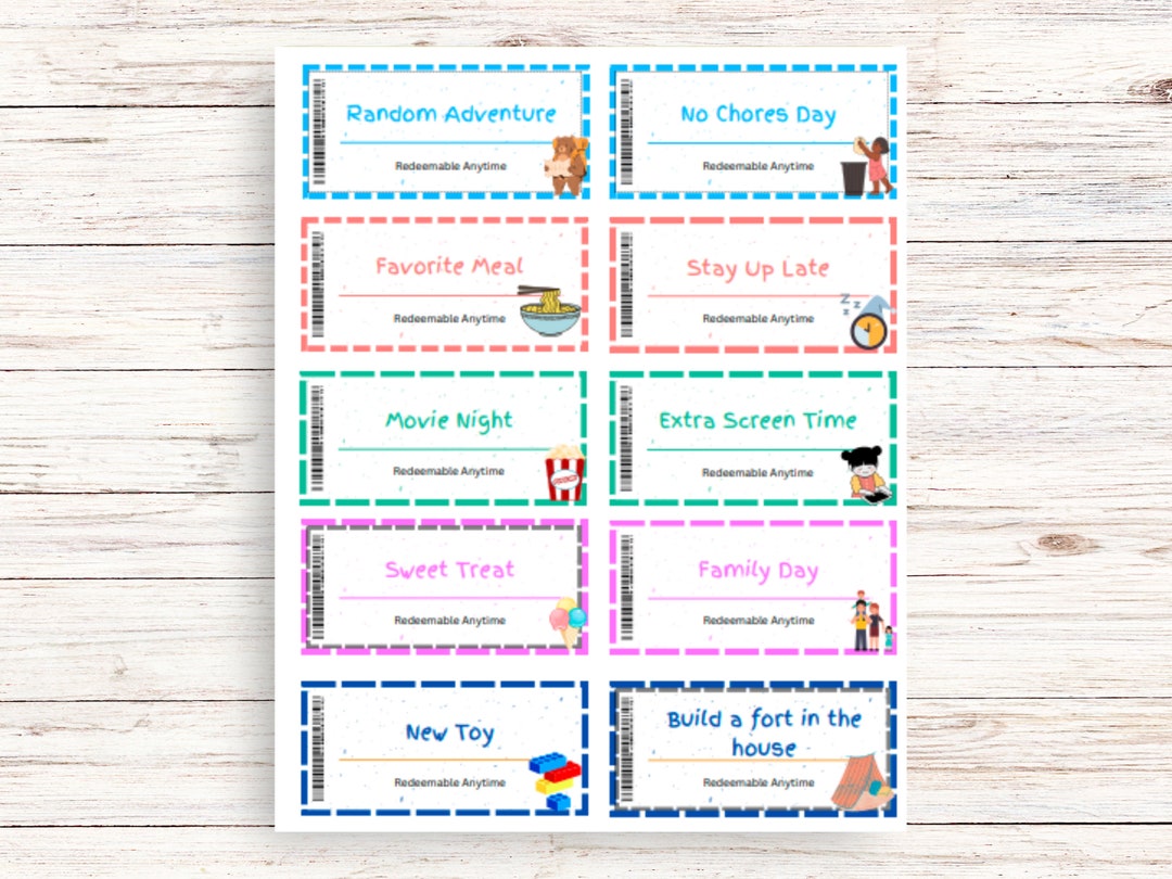 Printable Kids Reward Coupon Template for Boy and Girl/ Kids Love This ...