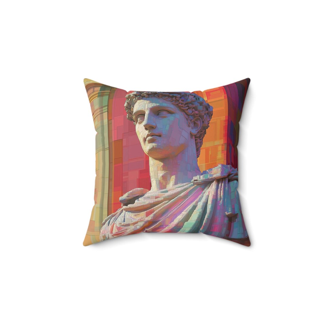 Pixelated Modern Roman Statue Square Pillow Trendy Dorm or Apartment ...