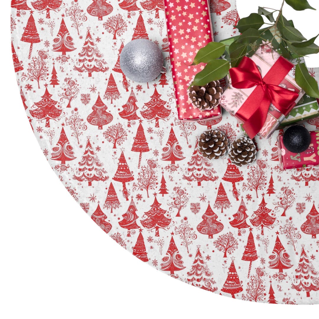 Red and White Christmas Tree Skirt, Festive Holiday Decor, Decorative ...
