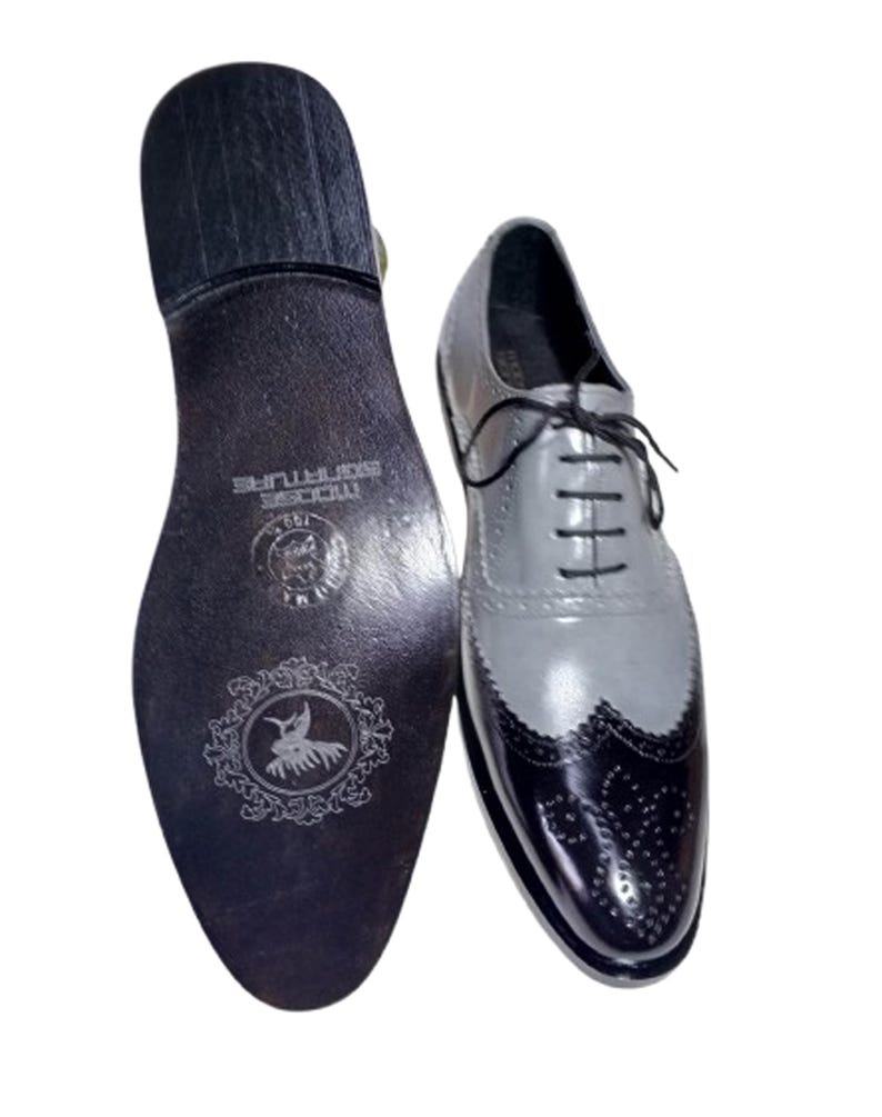 Handmade Black & Grey Color Genuine Leather Wing Tip Brogues Stylish ...