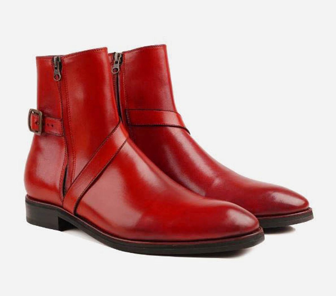 Handmade Red Color Genuine Calf Leather High Ankle Stylish Two Side ...