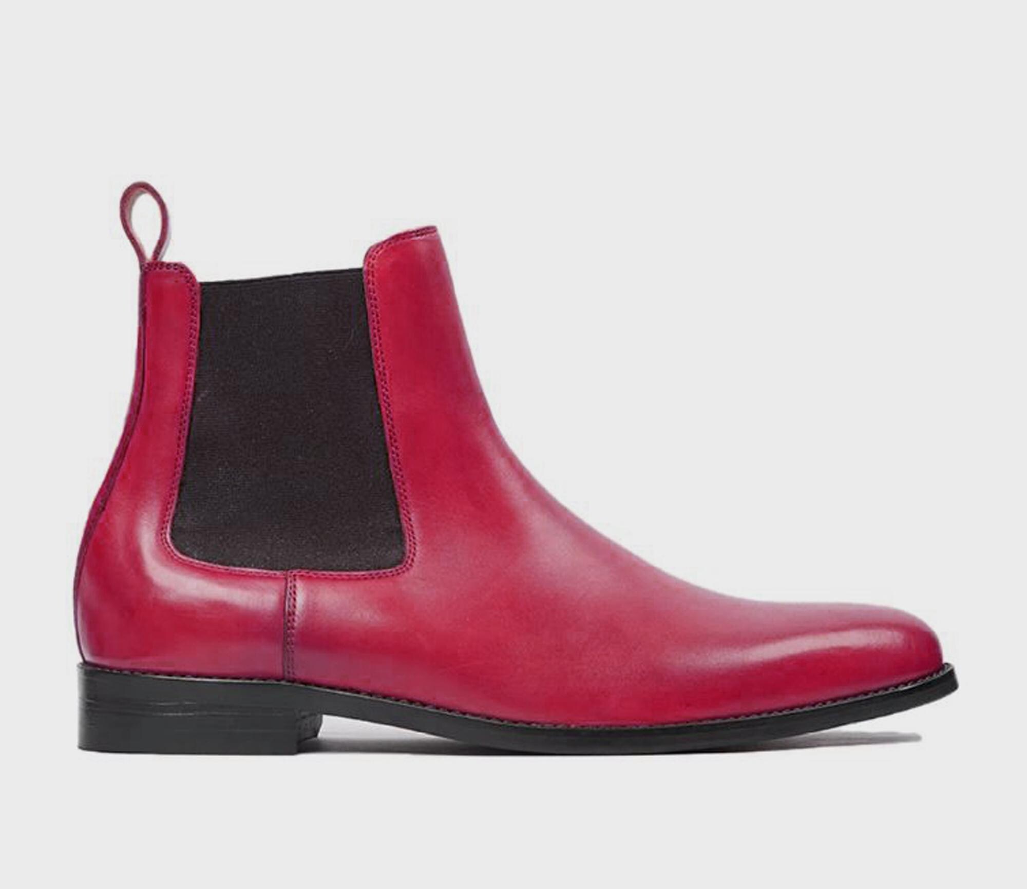 Handmade Red Color Genuine Leather High Ankle Stylish Chelsea Boots for ...