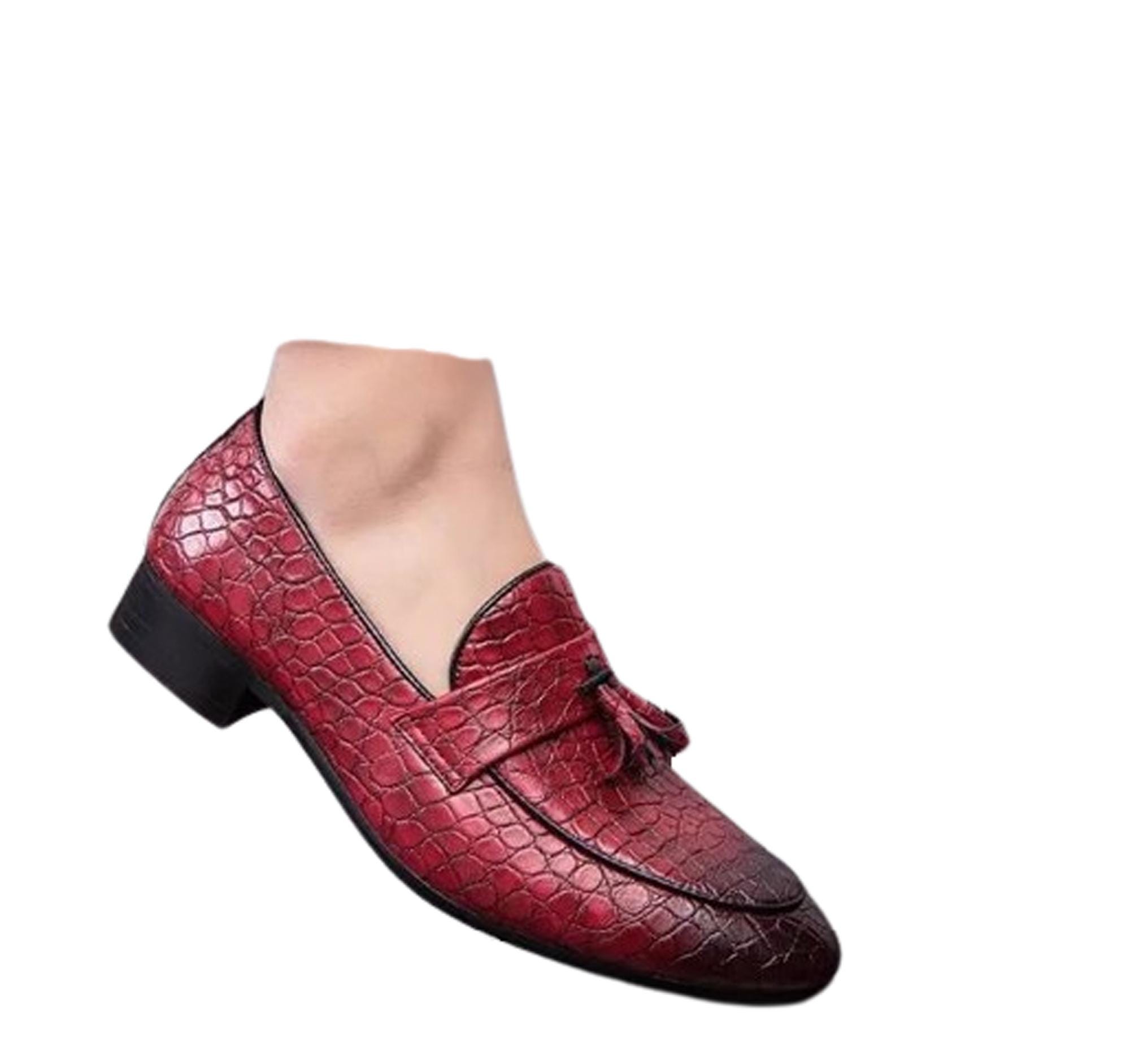 Handmade Burgundy Color Genuine Alligator Textured Leather Apron Toe ...