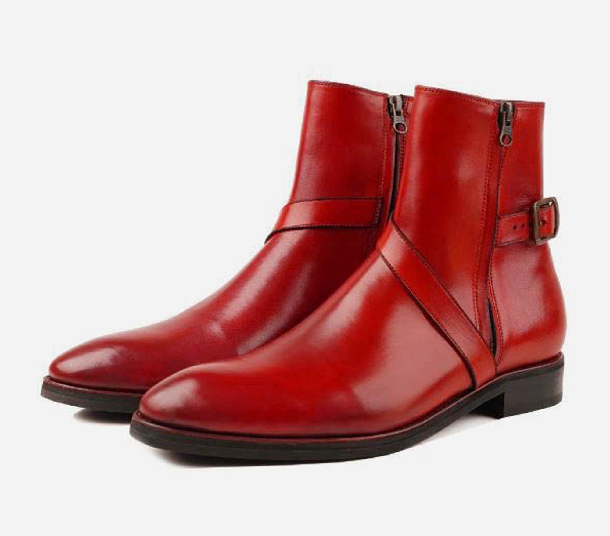 Handmade Red Color Genuine Calf Leather High Ankle Stylish Two Side ...