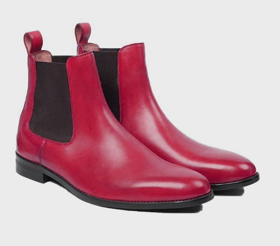 Handmade Red Color Genuine Leather High Ankle Stylish Chelsea Boots for ...