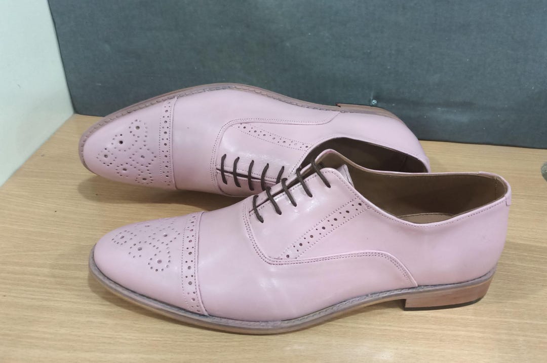 Handmade Baby Pink Color Genuine Leather Cap Toe Brogues Stylish ...