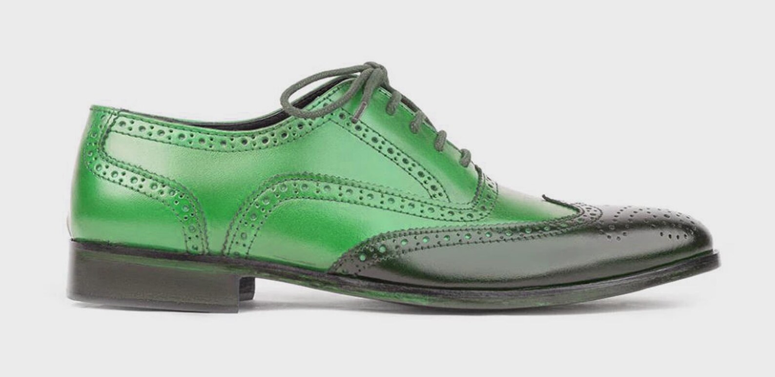 Handmade Black & Green Color Genuine Leather Wing Tip Brogues Stylish ...