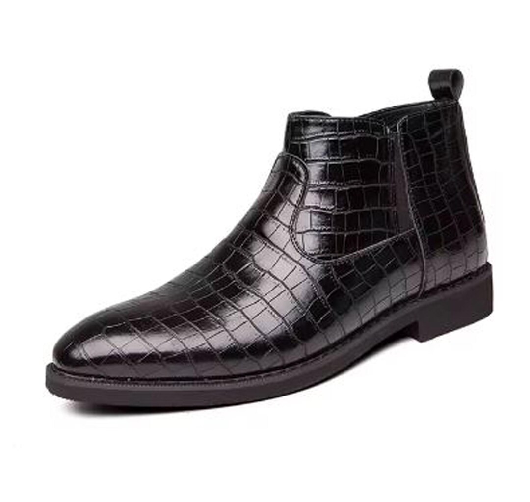 Handmade Black Color Genuine Alligator Textured Leather Half Ankle ...