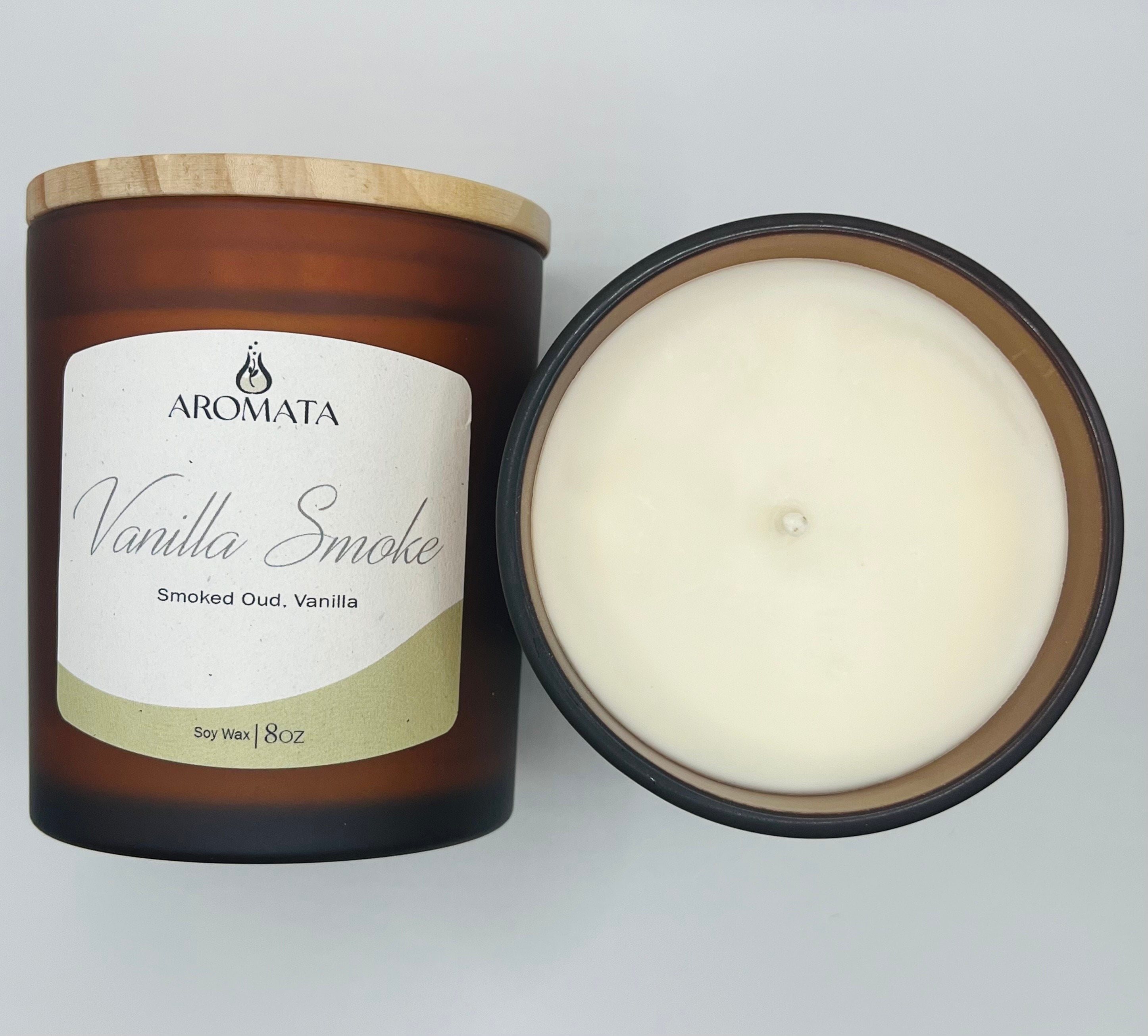 Vanilla Smoke Soy Candle Vanilla & Smoked Oud Blended Scent Amber Glass ...