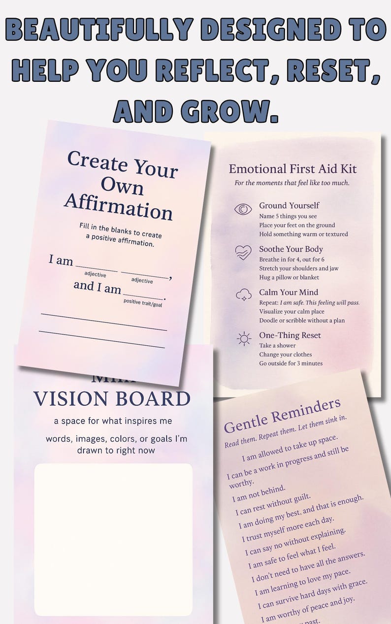 The Reset Journal | Printable Self-care & Mental Health Workbook | Mindfulness Prompts, Mood and ...