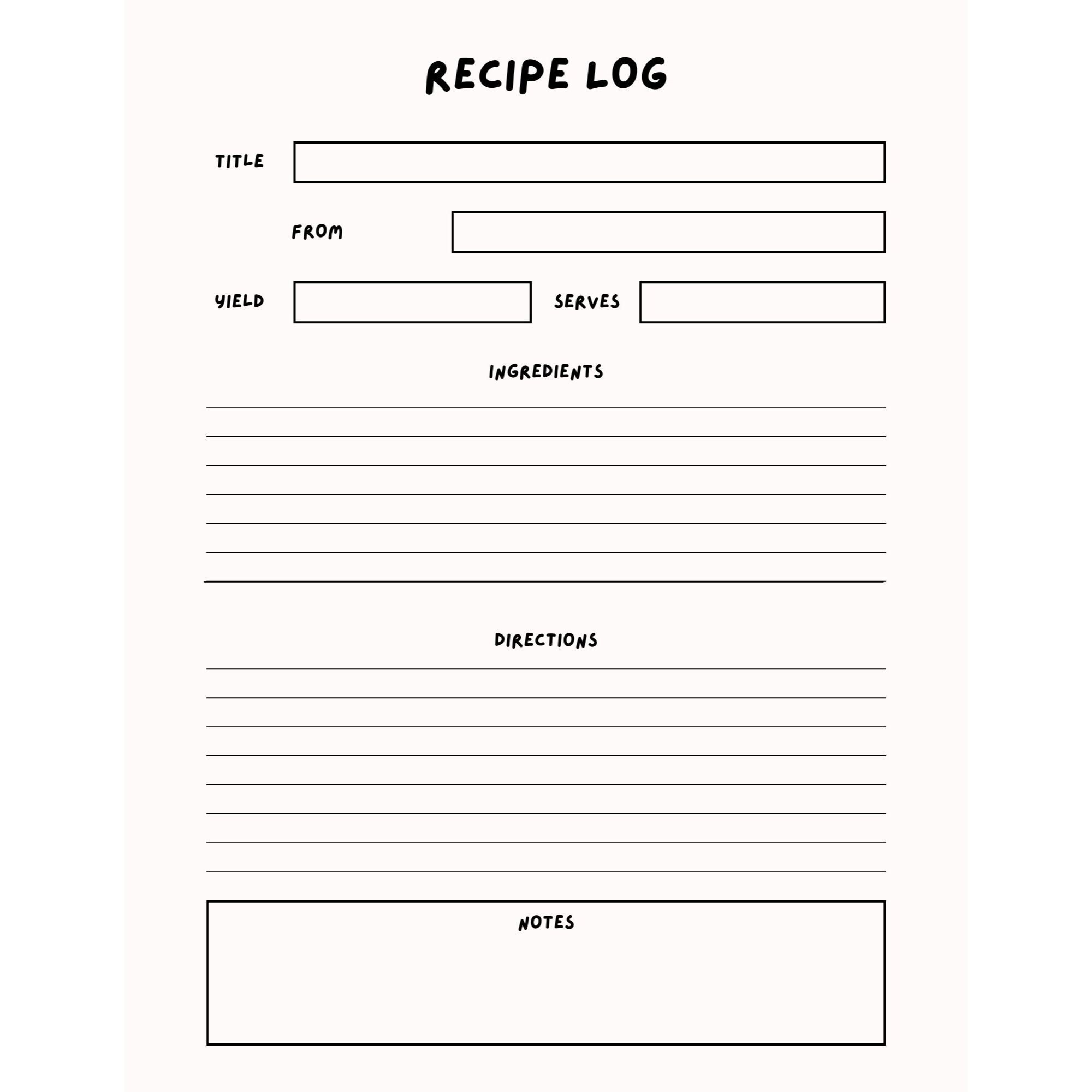 Recipe Log Sheet Template - Etsy