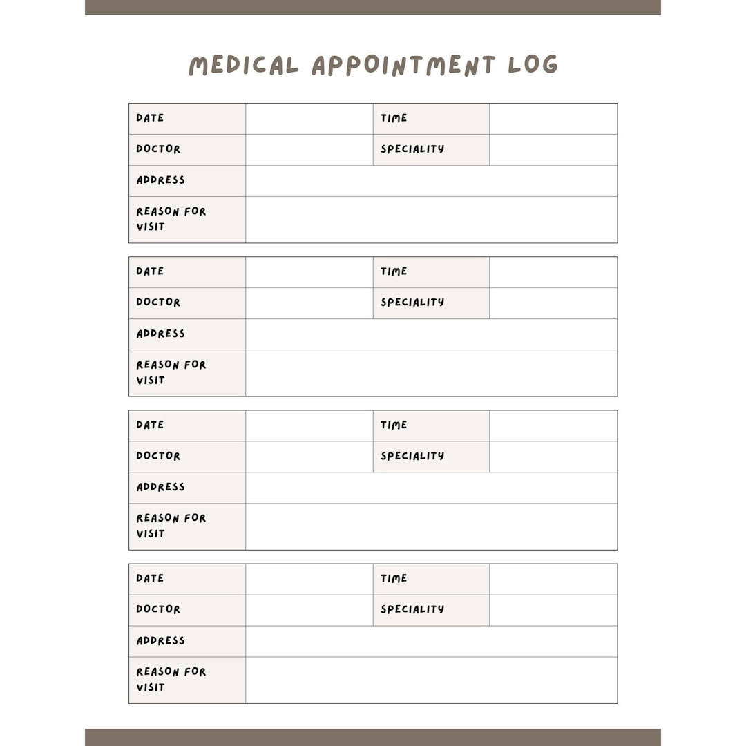 Medical Appointment Log Sheet Template Etsy