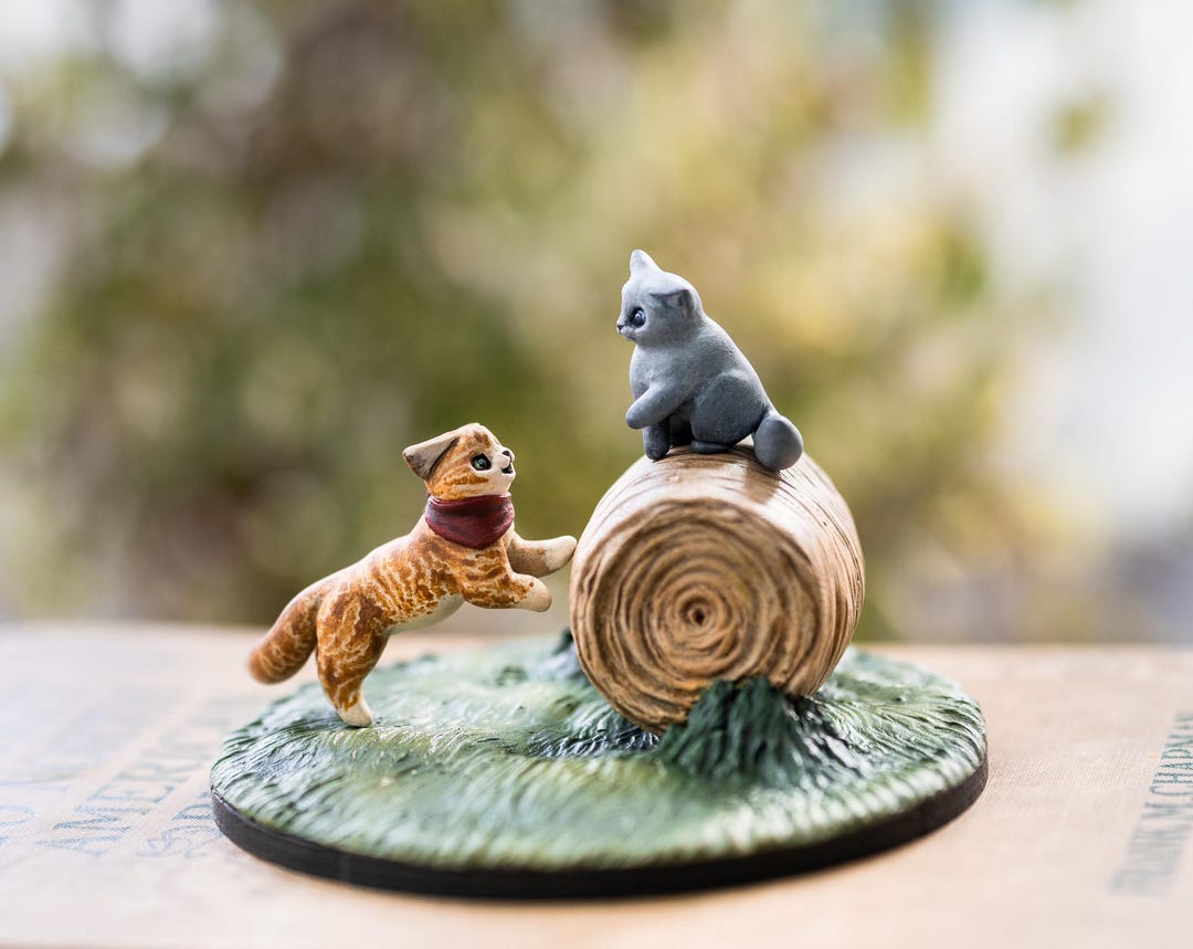 Barn Cats Diorama Polymer Clay Sculpture, Hand-painted Sculpture, Cute ...