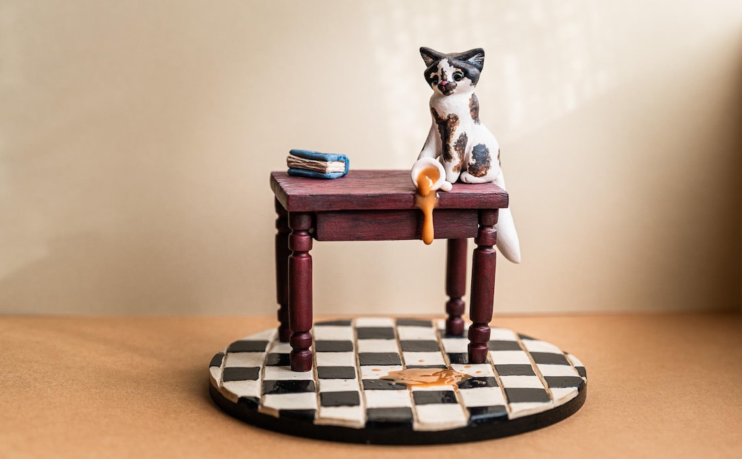 Mischievous Kitty Diorama - Polymer Clay Sculpture, Hand-painted ...