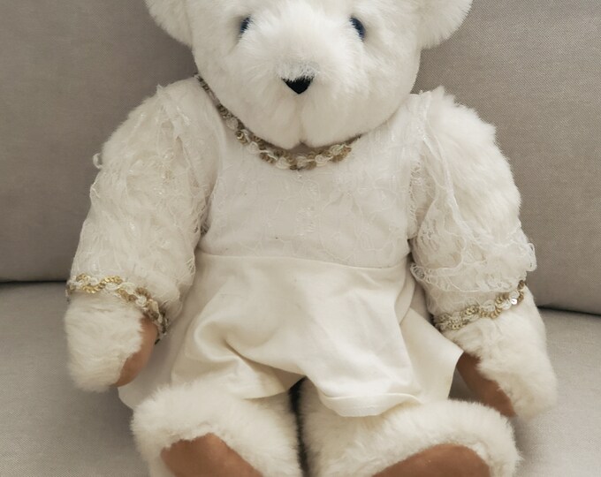 Authentic Vermont Teddy Bear White With Original Dress Posable Bear - Etsy