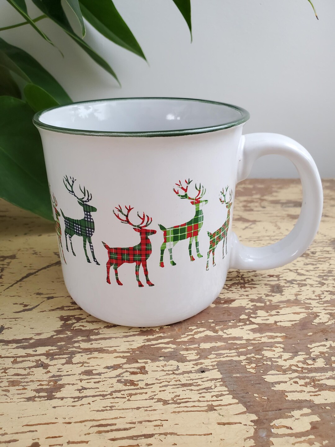 Kris Ruff for Eccolo Holiday Plaid Reindeer Coffee Cup Mug - Etsy