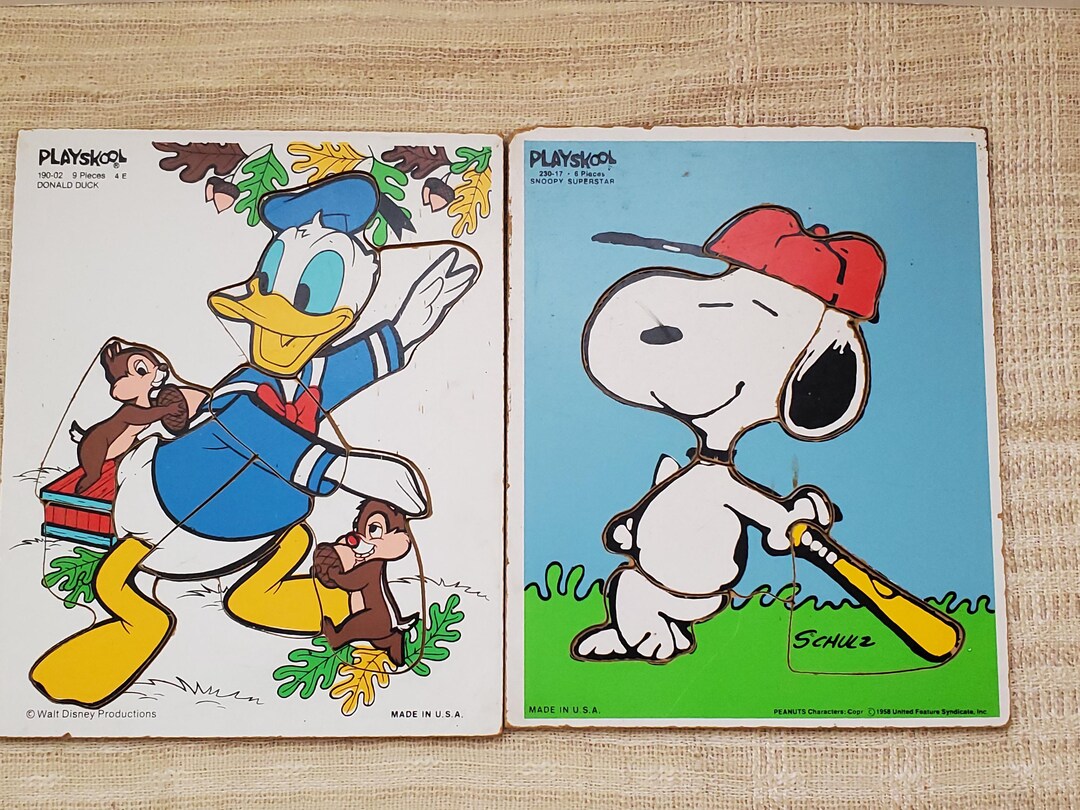 Vintage Playskool Donald Duck Snoopy Superstar 6-9 Pieces Puzzle Set of ...