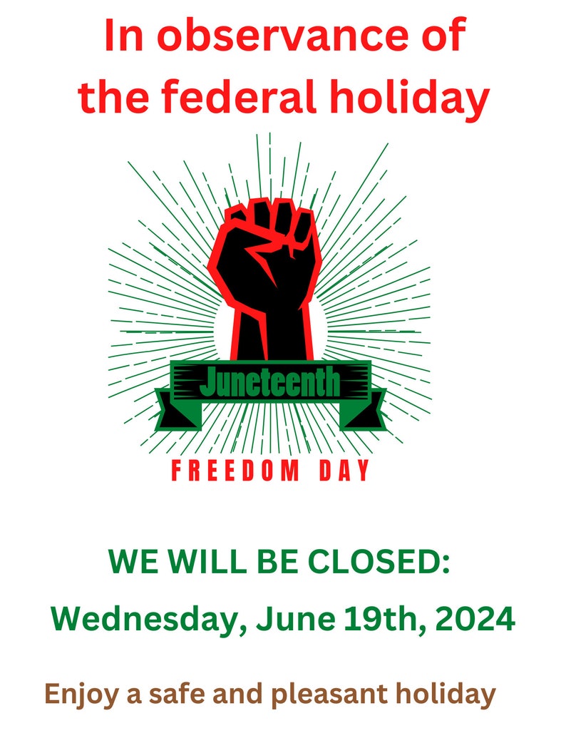 Juneteenth Holiday Closed for Business Door Sign - Etsy