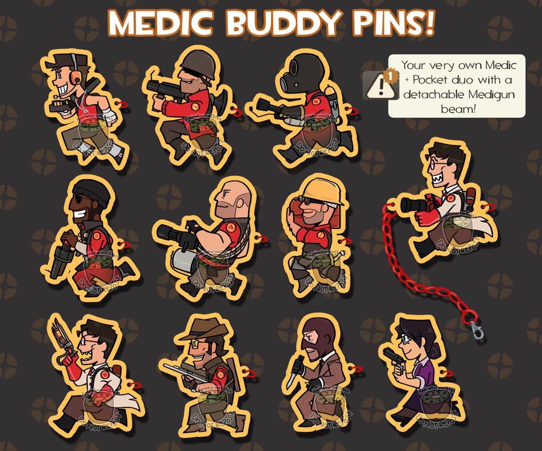 Team Fortress 2 Medic Buddy Connecting Acrylic Pins - Etsy