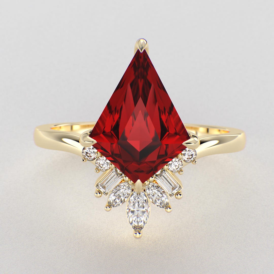 Eternal Love: Red Ruby Kite Shape Ring With a Unique Mix of Round ...