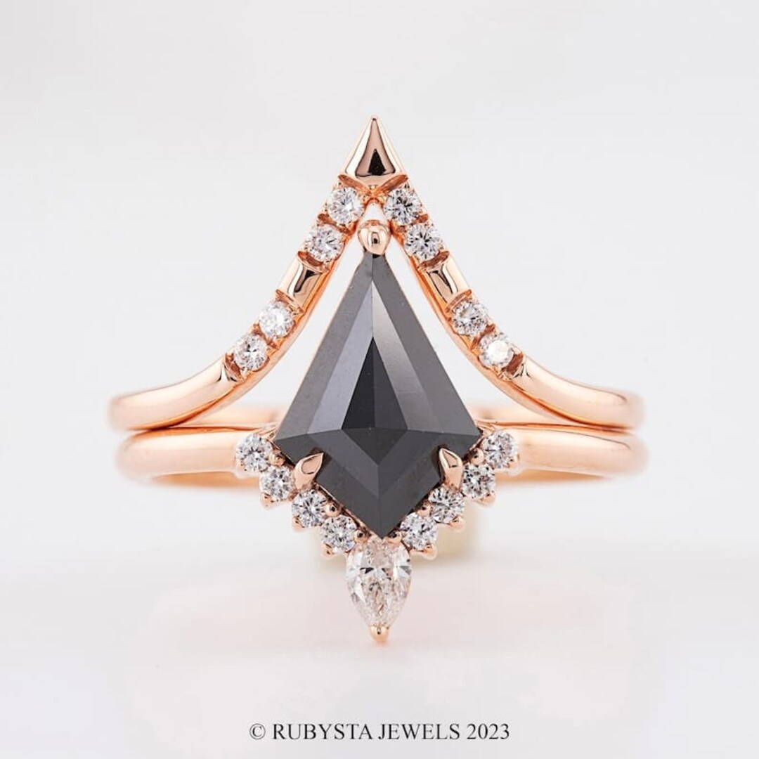 Kite Cut Engagement Ring, Salt and Pepper Diamond Engagement Ring ...
