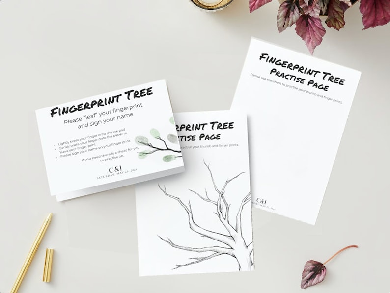 Editable Finger Print Tree Guide Guestbook Thumb Keepsake Poster Sign ...