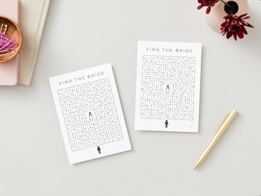 Wedding Themed Maze Puzzle Find the Bride Groom Activity Poster ...