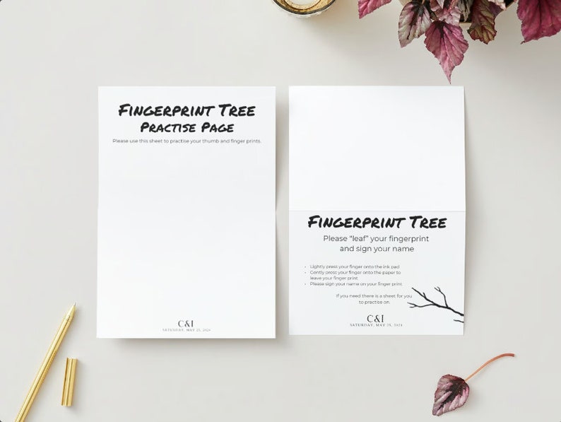 Editable Finger Print Tree Guide Guestbook Thumb Keepsake Poster Sign ...