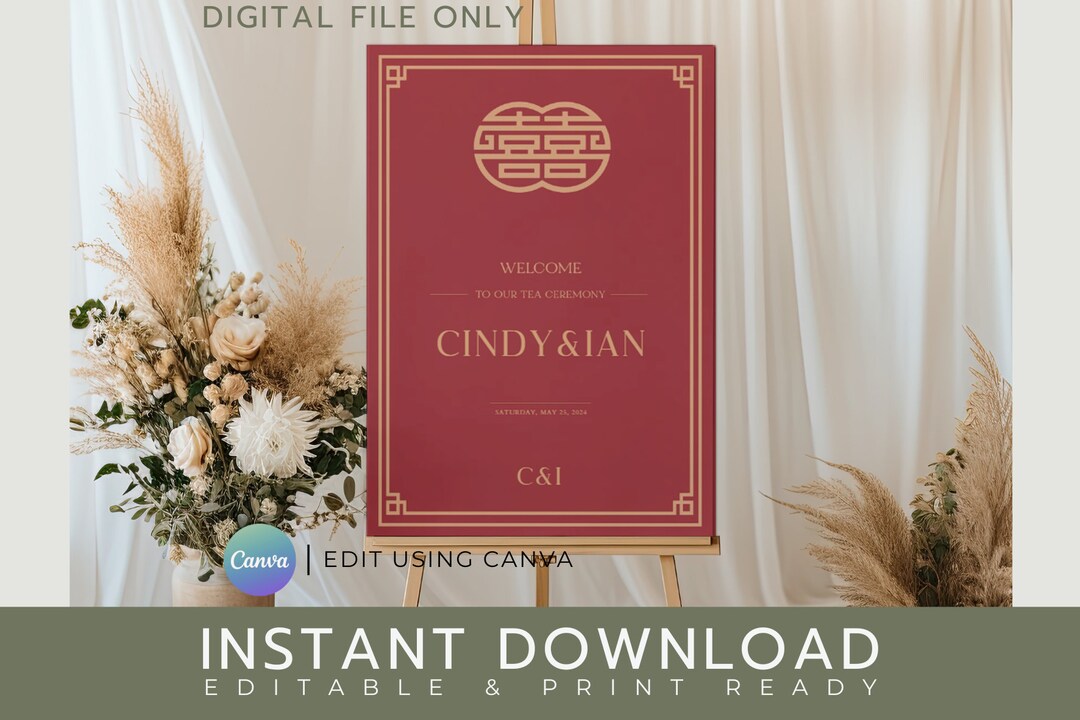 Editable Asian Tea Ceremony Event Sign Personalised Oriental Wedding ...