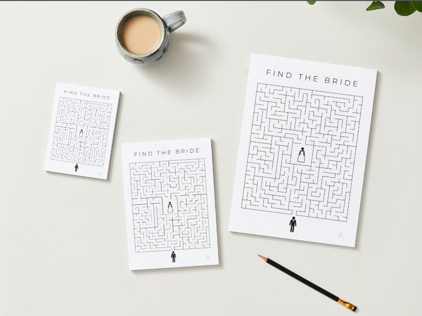 Wedding Themed Maze Puzzle Find the Bride Groom Activity Poster ...