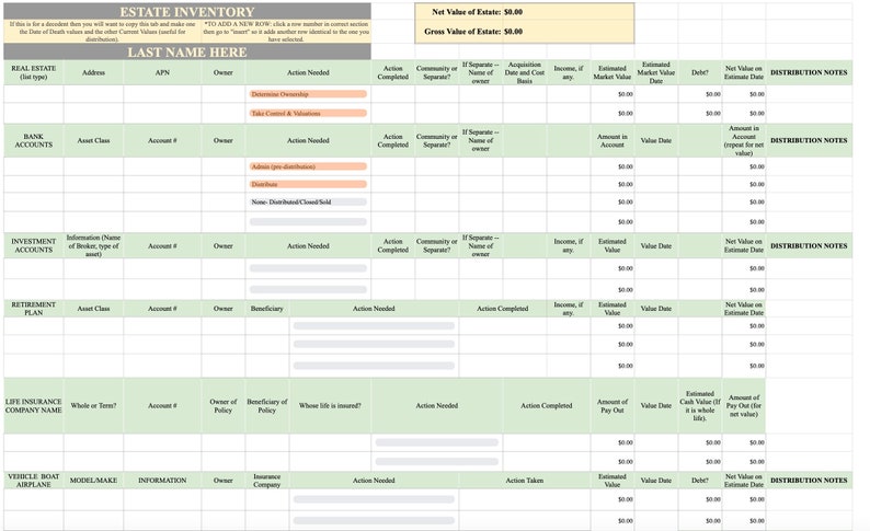 Estate/trust Inventory Spreadsheet - Etsy