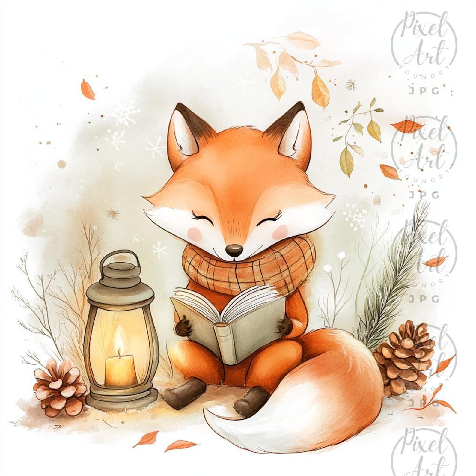 Cozy Woodland Animal Clipart Winter Cabin JPG 20pcs; Raccoon Fox ...