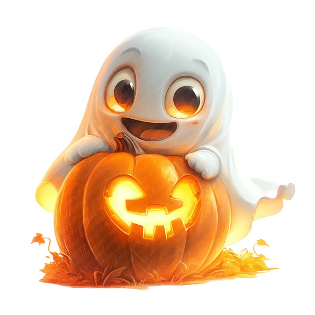 Adorable Ghost & Pumpkin Clipart Set, 23 Pngs, Whimsical Halloween ...