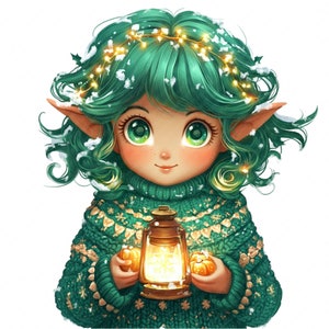 Green Elf Christmas Clipart Set, 21 Pngs, Cute Elves Trees & Gifts ...